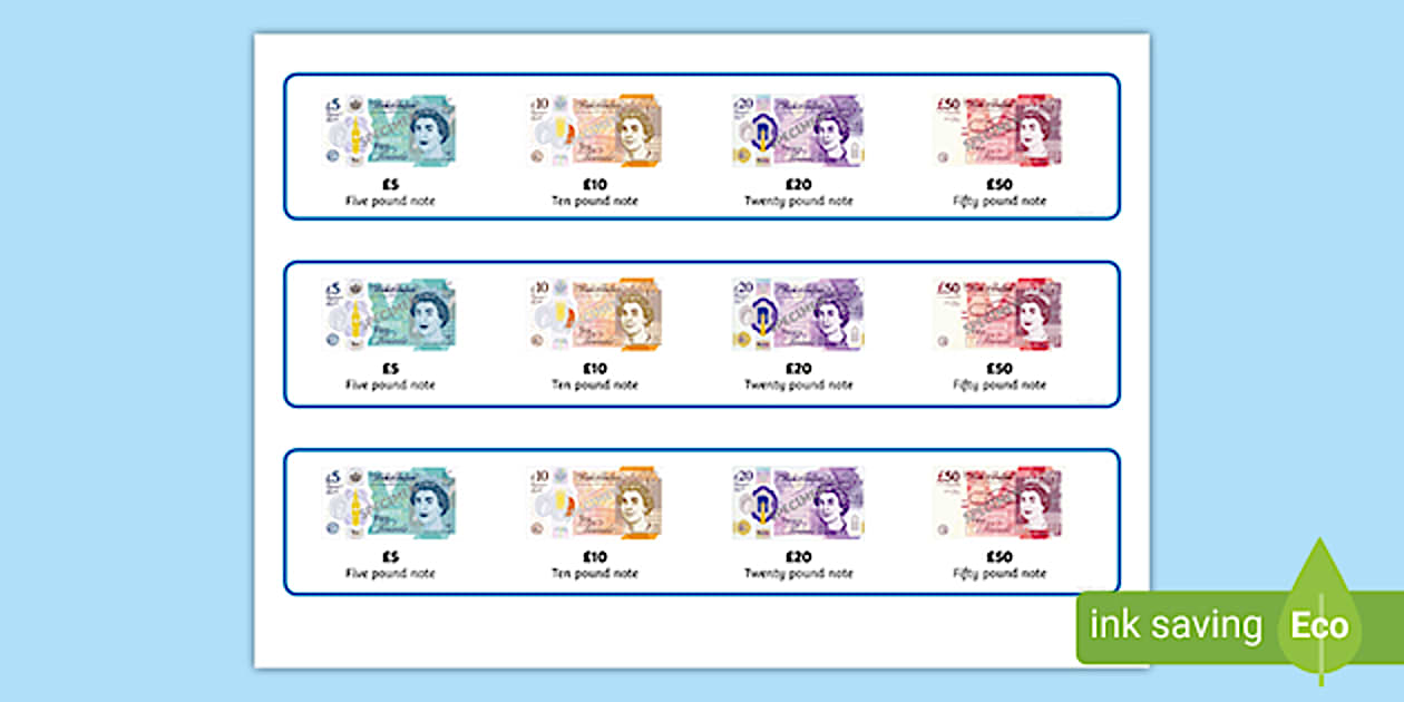 British Money (UK) Notes Strips (teacher made) - Twinkl
