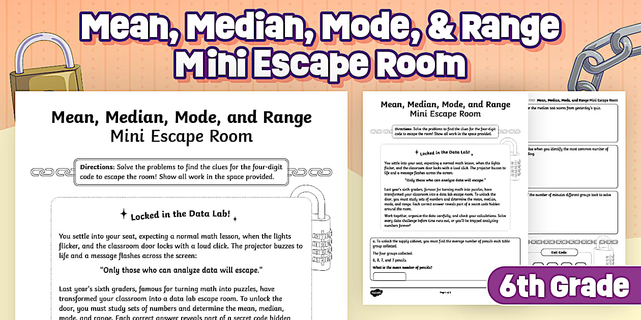 Sixth Grade Mean, Median, Mode, and Range Mini Escape Room