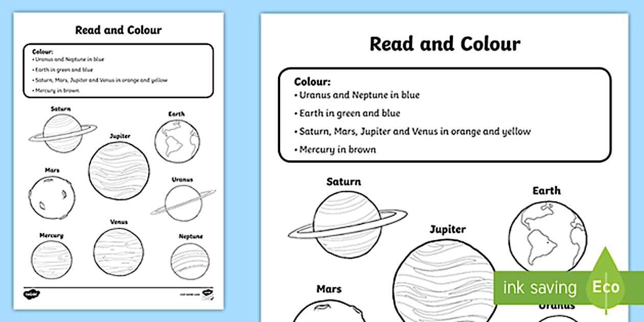 Planet Read and Colour Worksheet