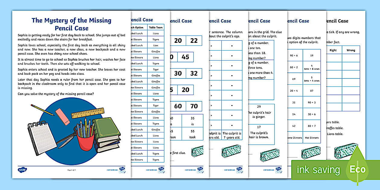 Editable KS1 The Mystery of The Missing Pencil Case Place Value Maths Mystery