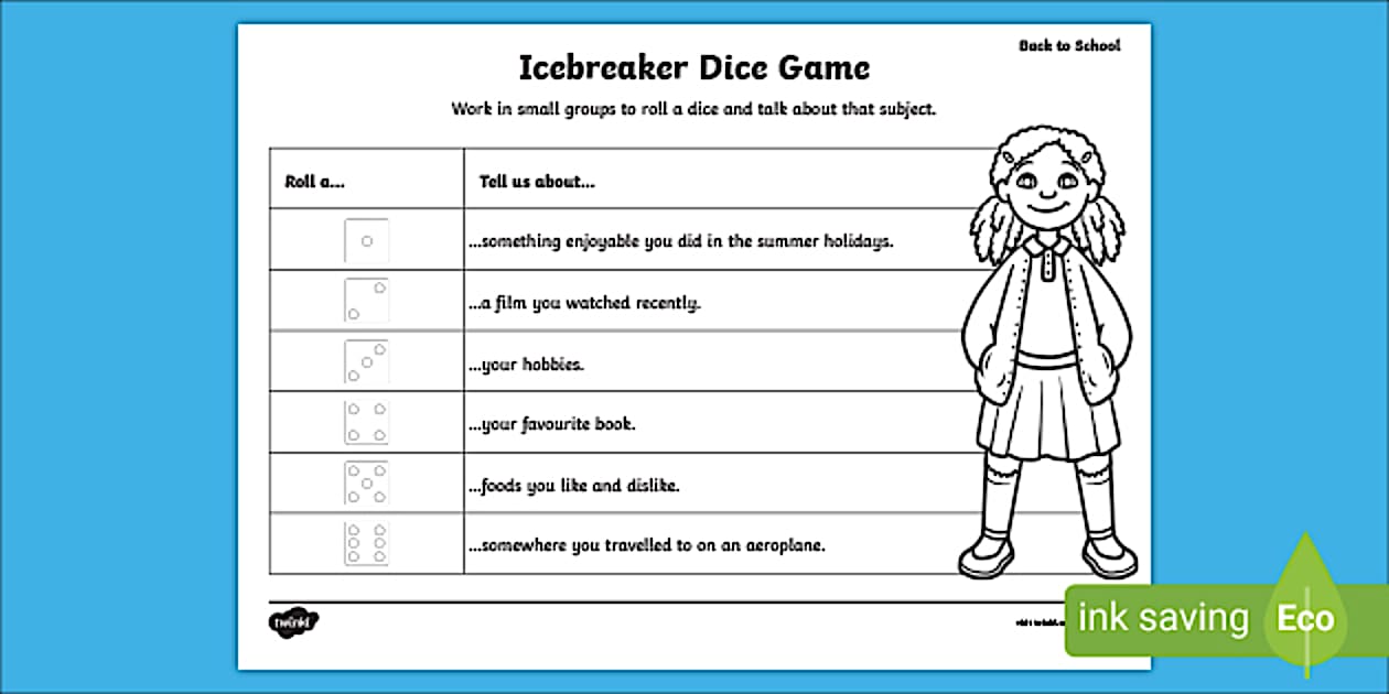 Back to School Ice Breaker Worksheet | Dice Game - Twinkl