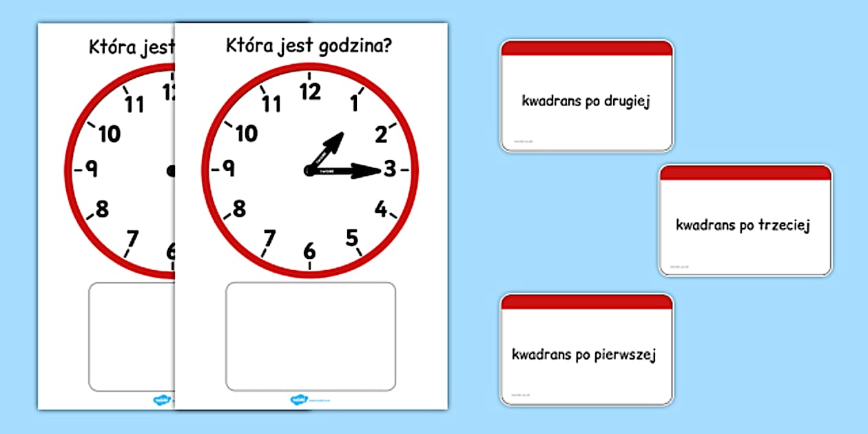Zegar analogowy Kwadrans po po polsku (Teacher-Made)