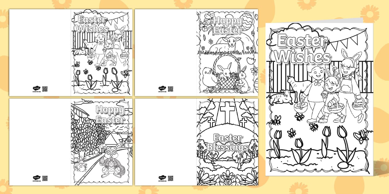 Easter Card Designs | Easter Cards Colouring Pack - Twinkl