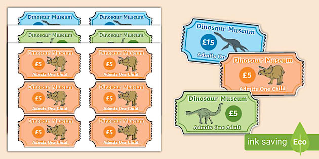 Editable Dinosaur Museum Role Play Tickets (teacher made)