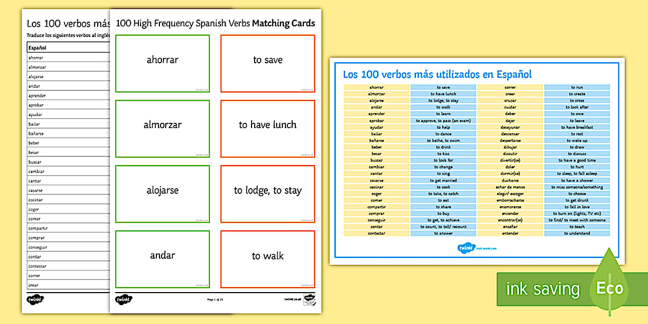 100 High Frequency Verbs Spanish Activity Pack