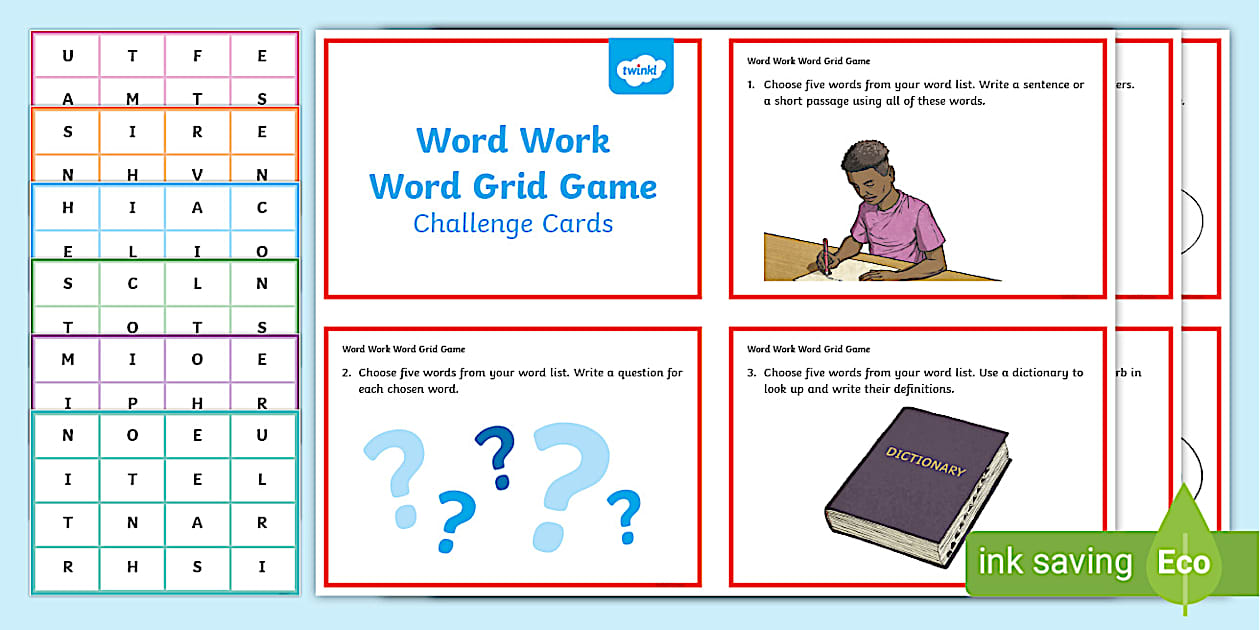 Word Work Word Grid GameChallenge Cards Yr 5/6 - Twinkl