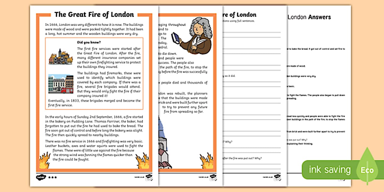 First Level Great Fire Of London Differentiated Reading Comprehension ...