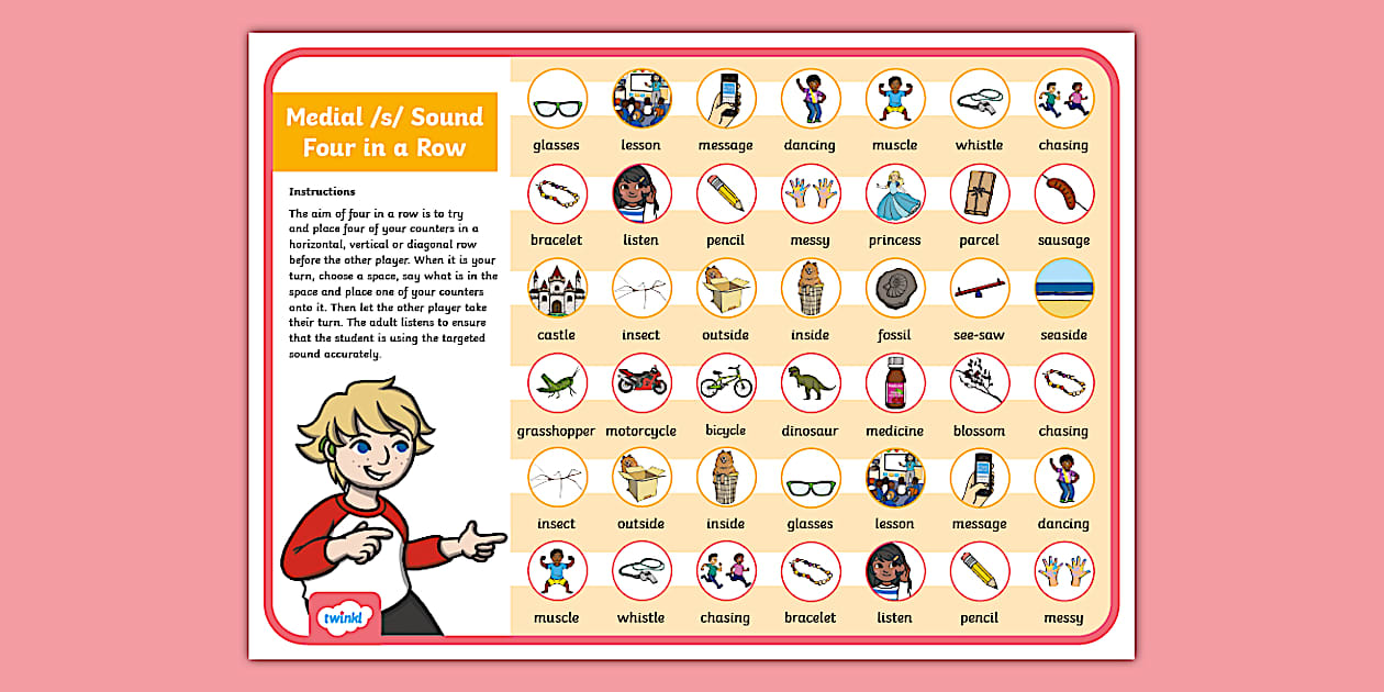 Medial /s/ Sound Four in a Row (teacher made) - Twinkl