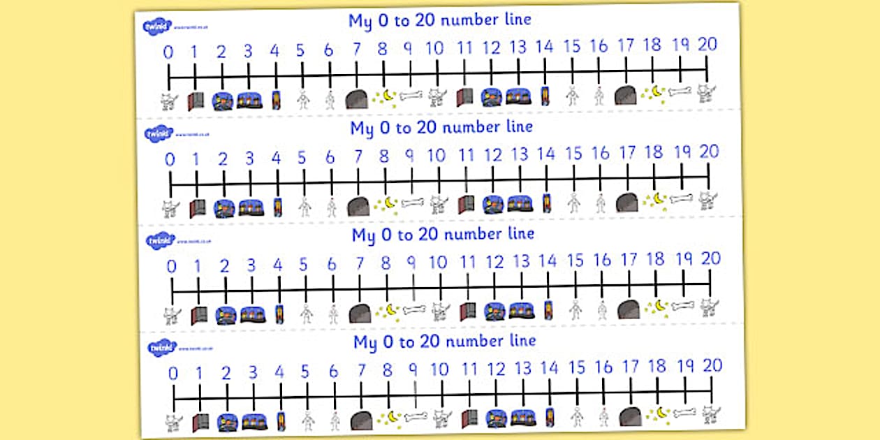 Black and White Number Lines 0 to 20 to Support Teaching on Funnybones