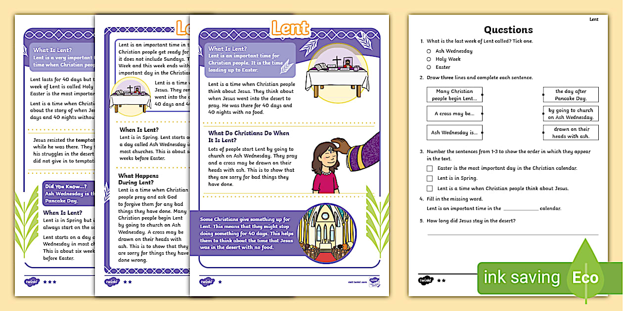 Lent Primary Differentiated Reading Comprehension Activity