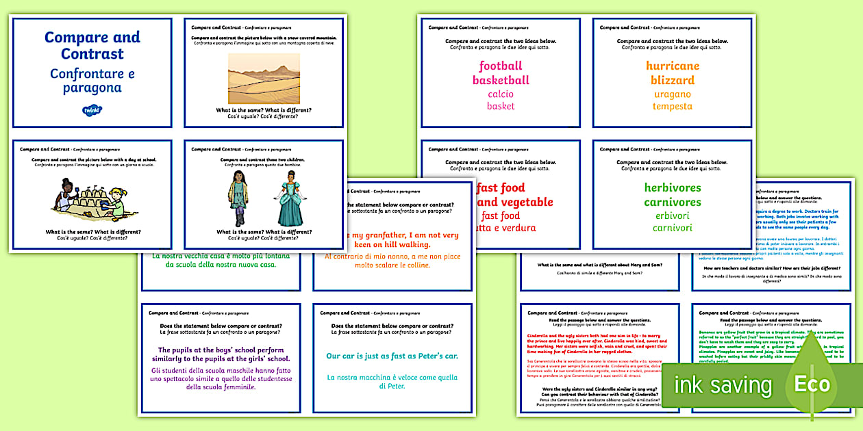 Guided Reading Skills Task Cards Compare and Contrast English/Italian ...