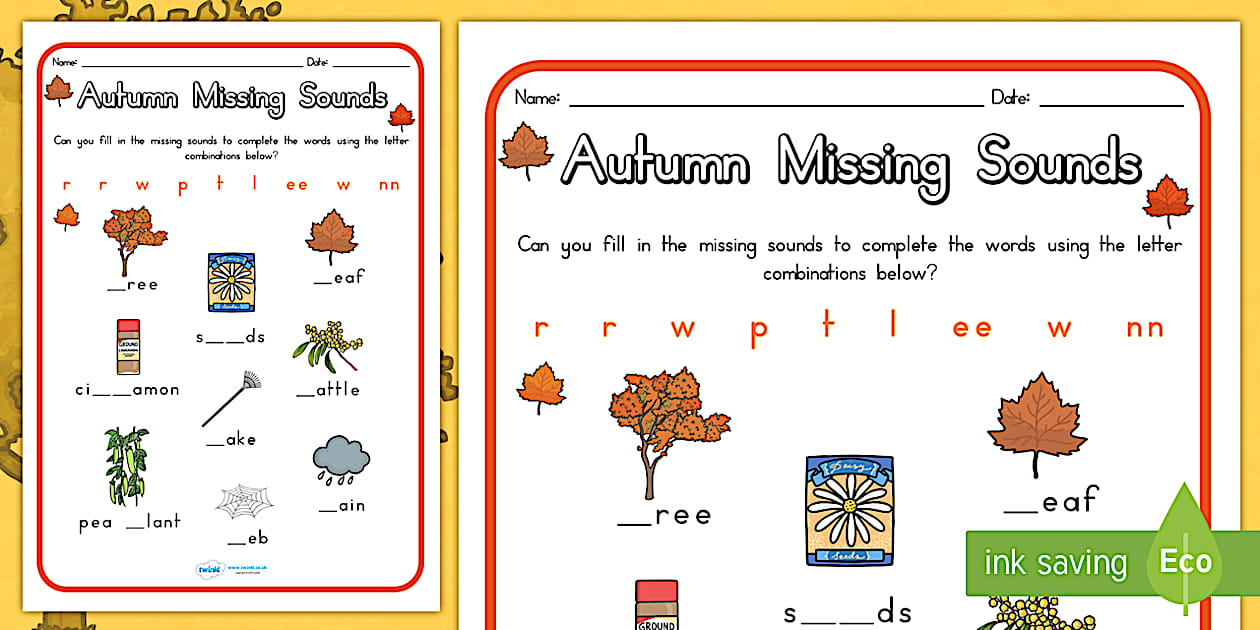 Autumn Missing Sounds Worksheet (teacher made) - Twinkl