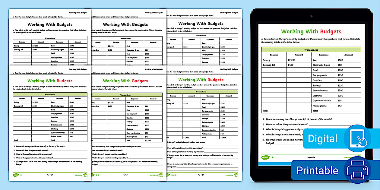 FREE! - Budgeting Worksheet for Students | Math | Twinkl USA