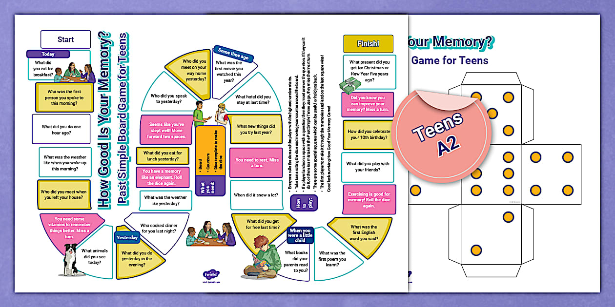 ESL Simple Past Board Game for Teens (teacher made) - Twinkl