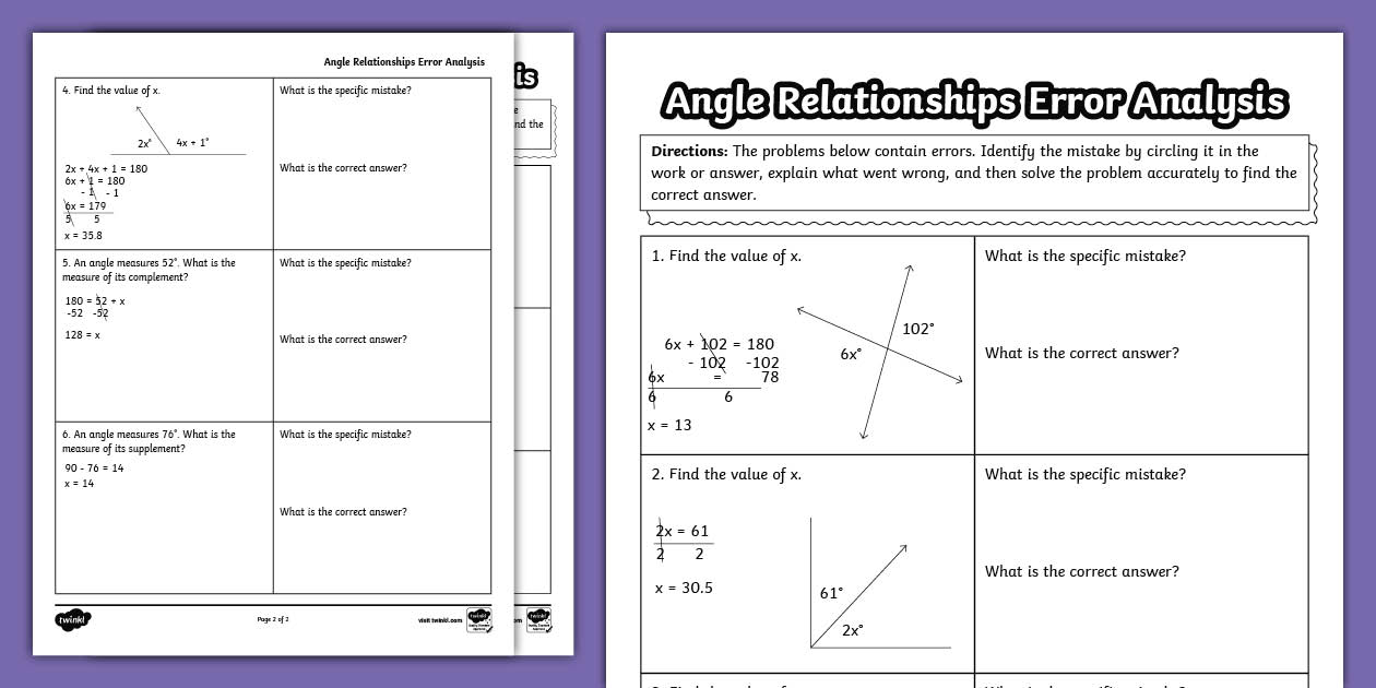 7th-Grade Angle Relationships Error Analysis | Twinkl USA