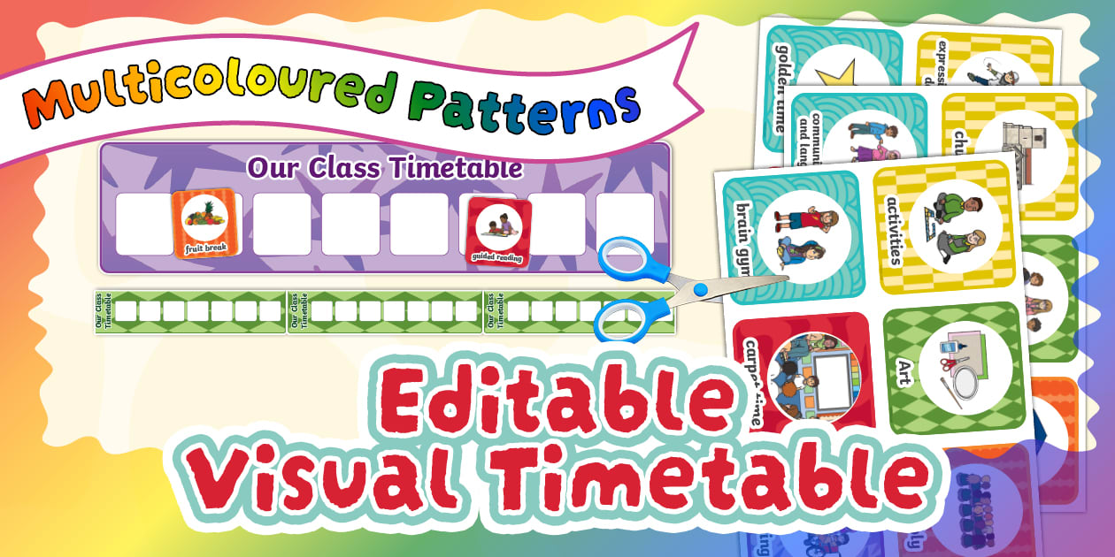 Multicoloured Patterns Editable Visual Timetable