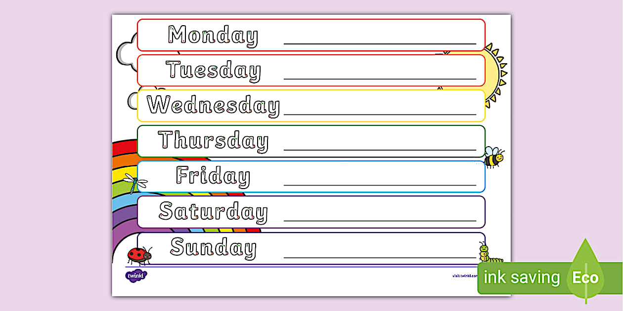Days of the Week Handwriting Worksheets - Primary Resources