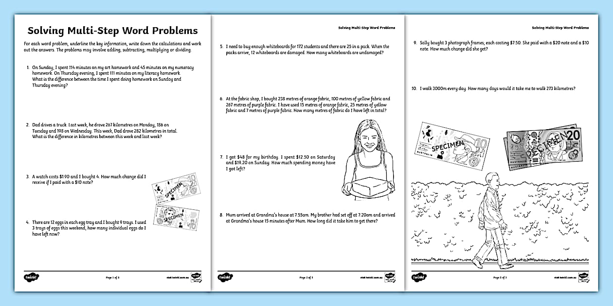 Solving Multi-Step Word Problems Activity Sheet - Twinkl