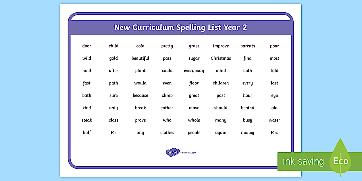 Common Exception Words | Year 2 National Curriculum - Twinkl