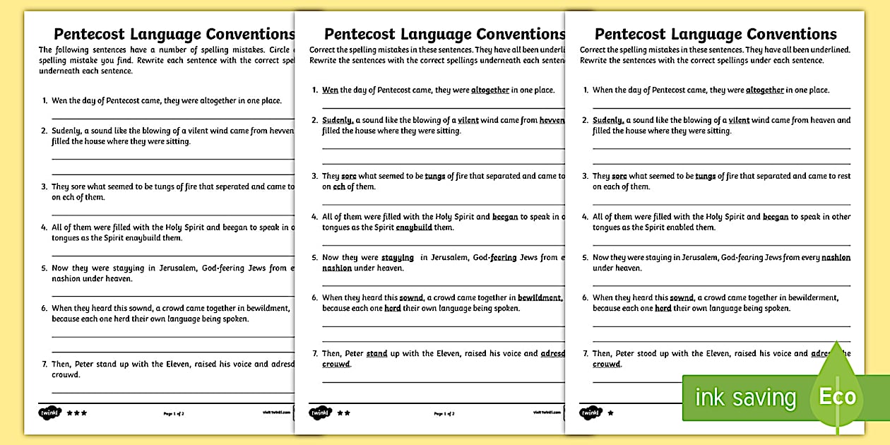 Pentecost: Language Conventions Differentiated Worksheet / Worksheets