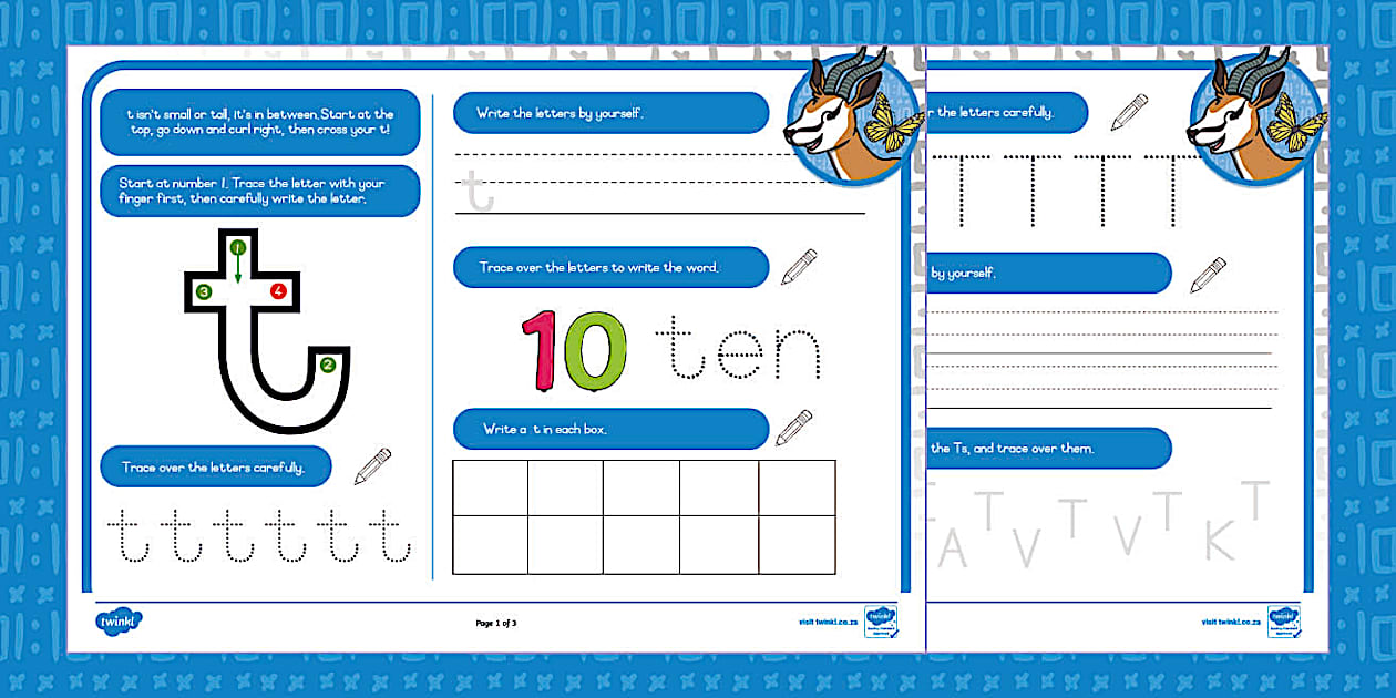 Grade 1 Letter Formation Mats - Tt (Teacher-Made) - Twinkl