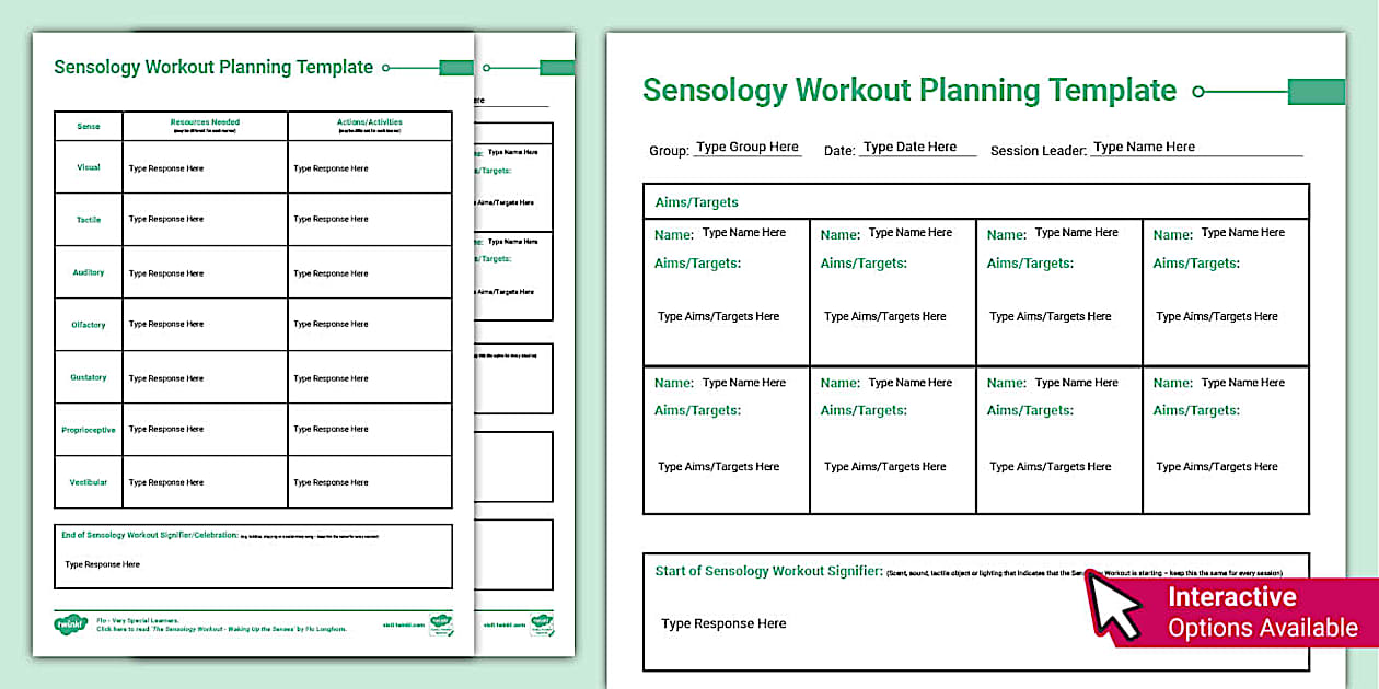 FREE! - Sensology Workout: Planning Template (Teacher-Made)