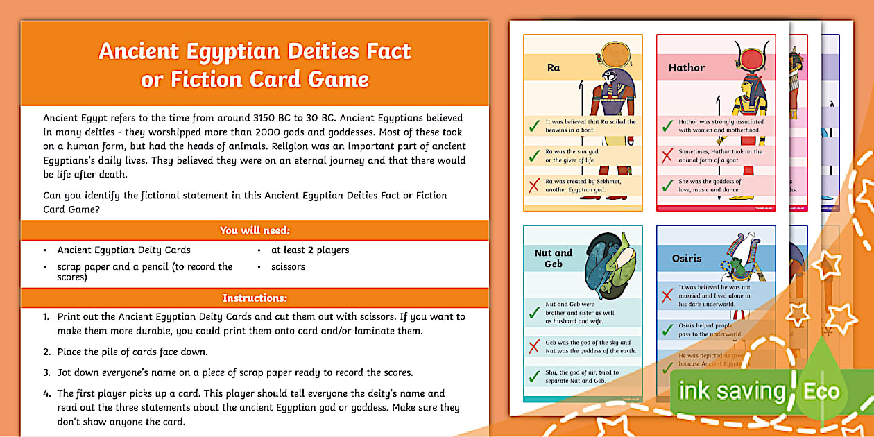 Ancient Egyptian Deities Fact or Fiction Card Game - Twinkl