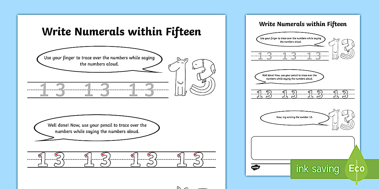 Write Numerals within 15 - Focusing on 13 Worksheet - Twinkl