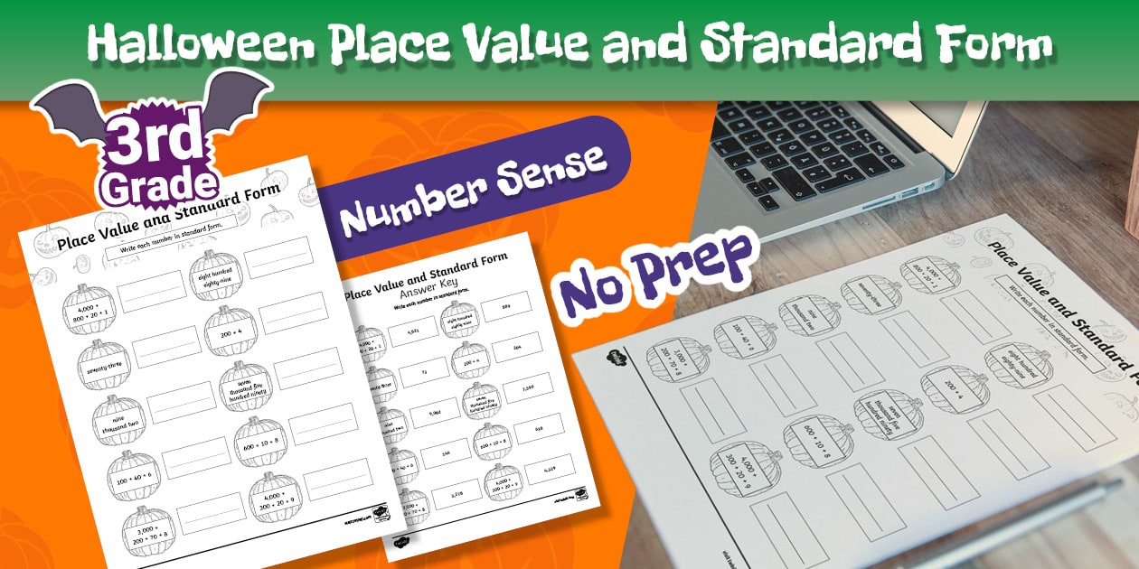 Third Grade Halloween Place Value and Standard Form - Twinkl