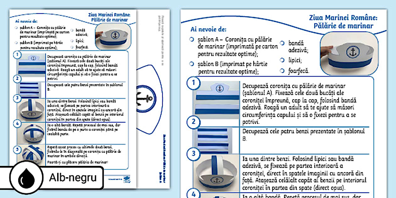 Ziua Marinei: Pălărie de marinar – Activitate practică