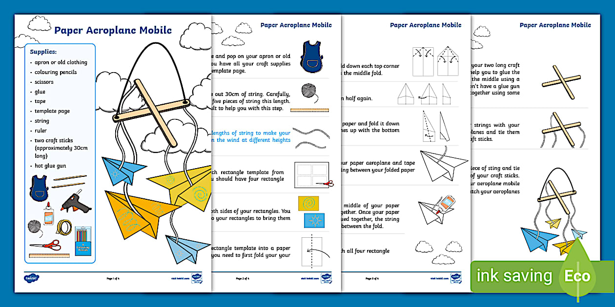 Paper Aeroplane Mobile Craft (Teacher-Made) - Twinkl