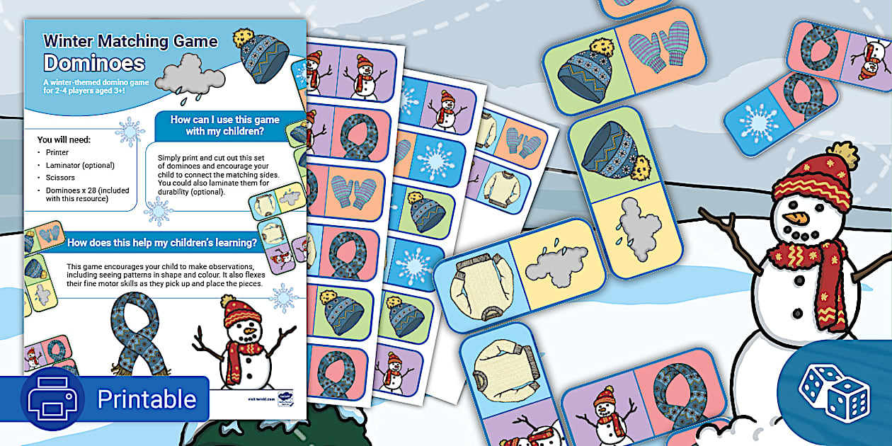 Winter Themed Matching Dominoes Game for Kindergarten Children