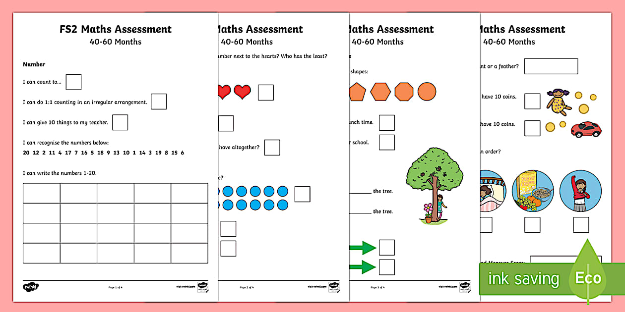 EY 40-60 Months Maths Assessment Test - Twinkl