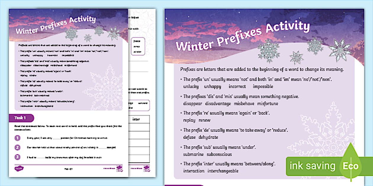 Winter Prefixes Activity Sheets | Grammar KS2 | Twinkl