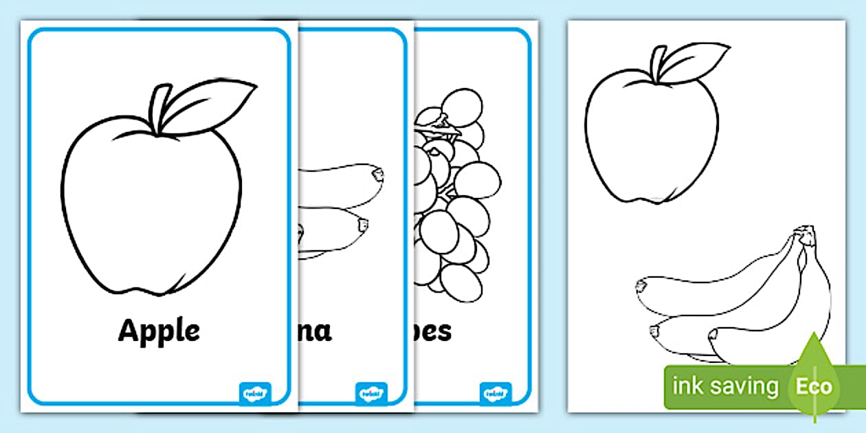 Outline pictures of fruits and vegetables - Twinkl Resource