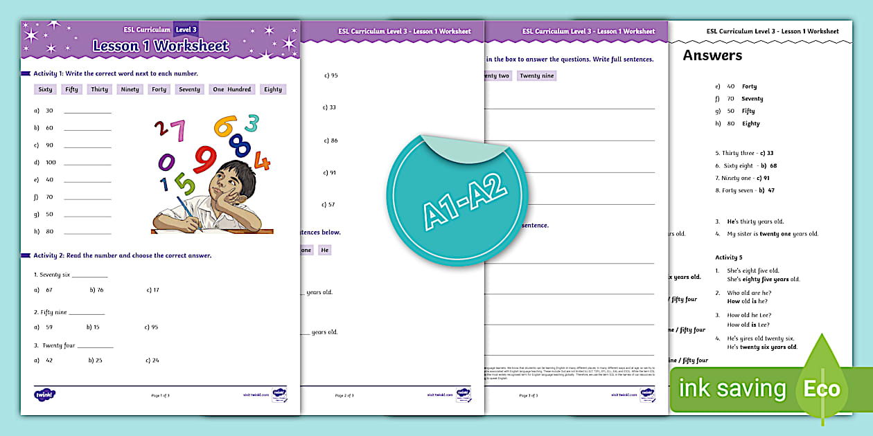 FREE! - ESL Curriculum: Level 3, Lesson 1 Worksheet - Twinkl