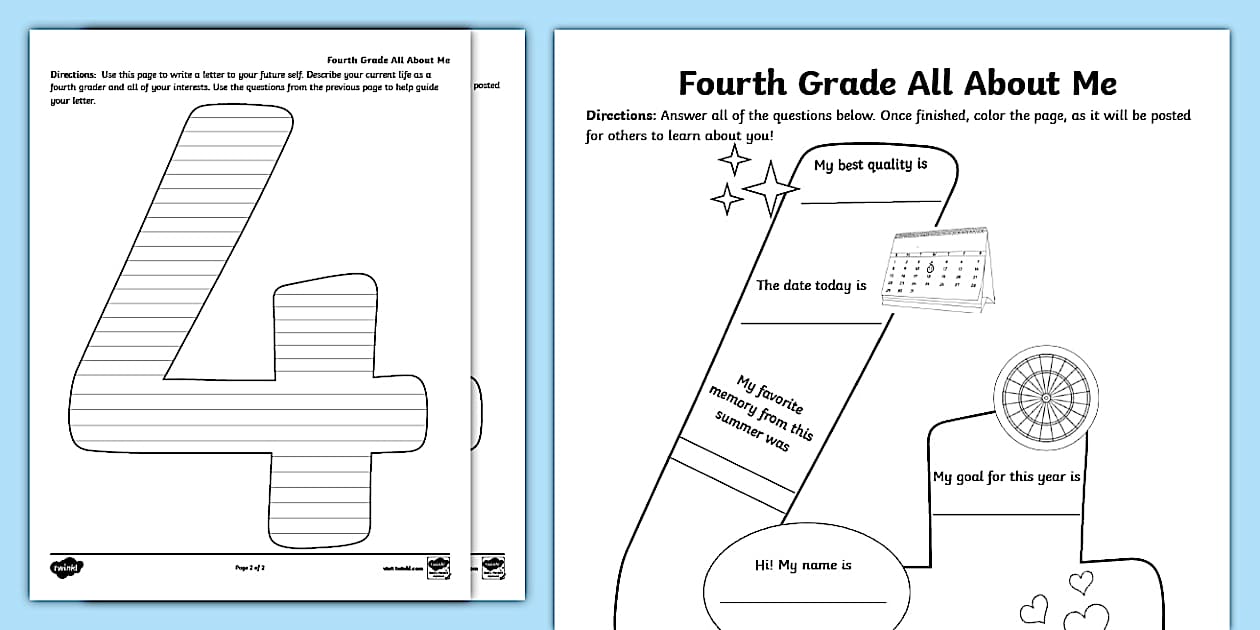 Fourth Grade All About Me Worksheet and Writing Prompt