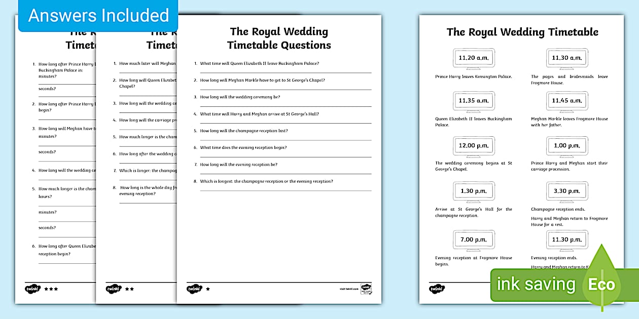 KS2 The Royal Wedding Timetable Differentiated Worksheets