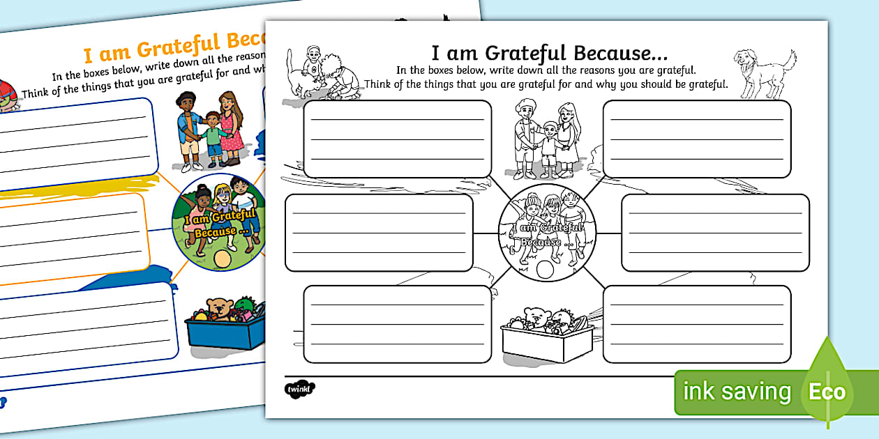I am Grateful Because... Mind Map (Teacher-Made) - Twinkl