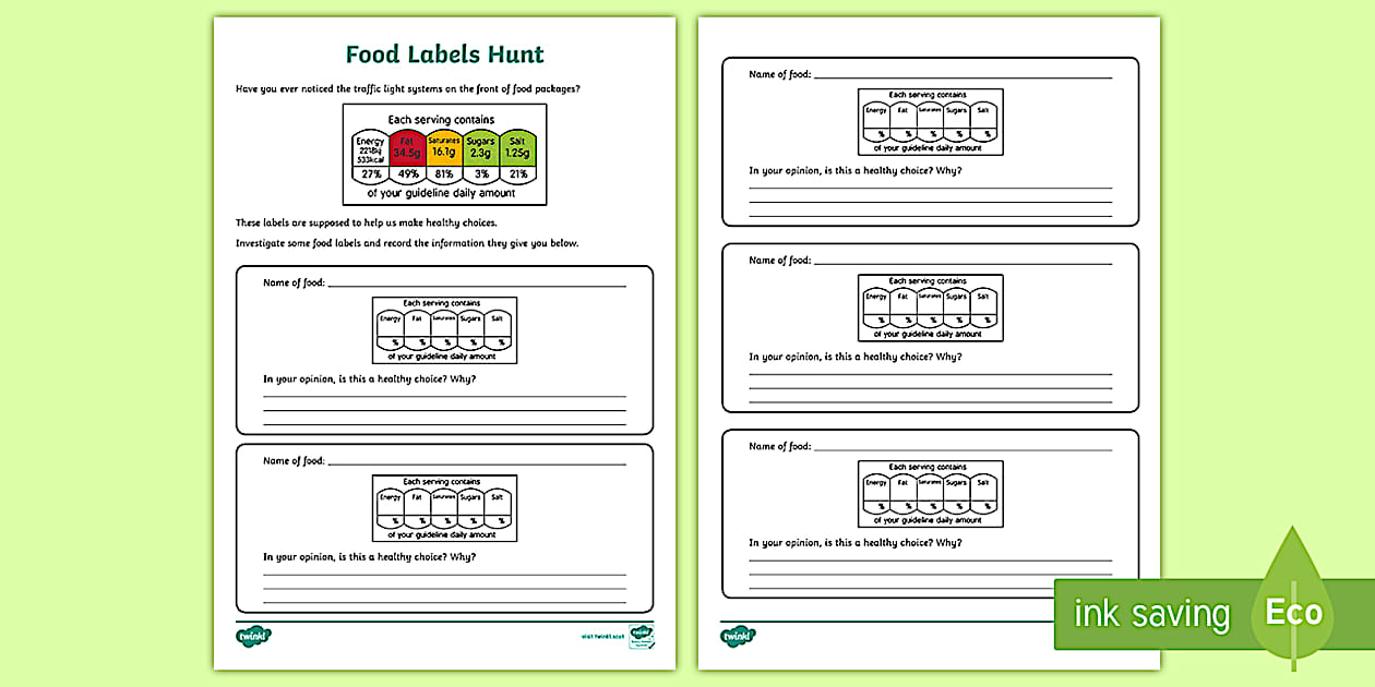 Reading Food Labels Worksheet - Primary Resources - Twinkl