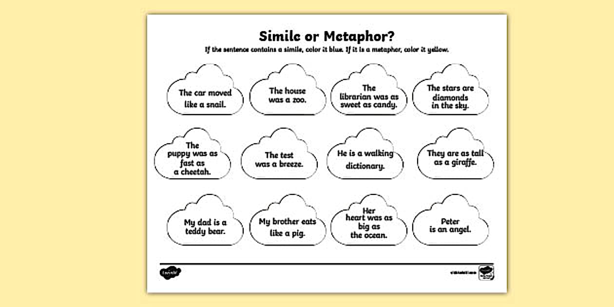Simile and Metaphor Worksheet 4th Grade | Twinkl USA