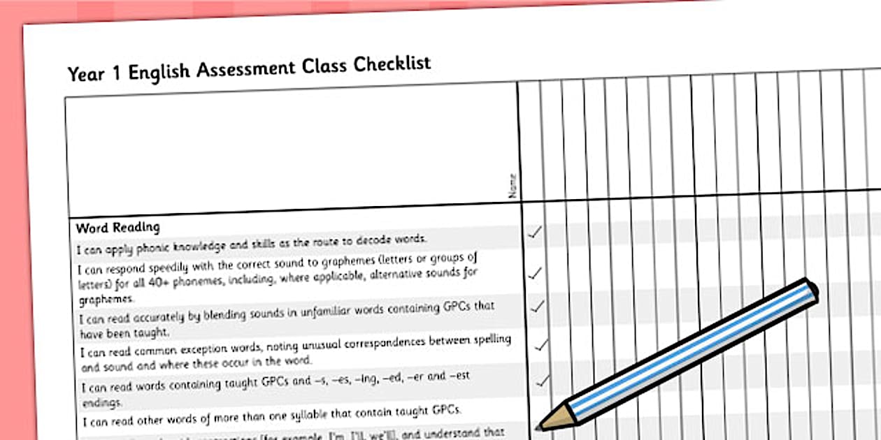 Editable 2014 Curriculum Year 1 English Assessment Class Checklist
