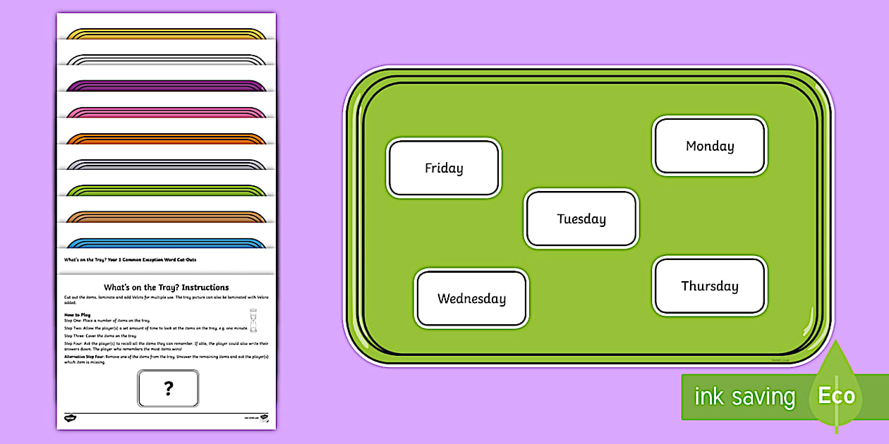 What's on the Tray? Days of the week Memory Activity Pack