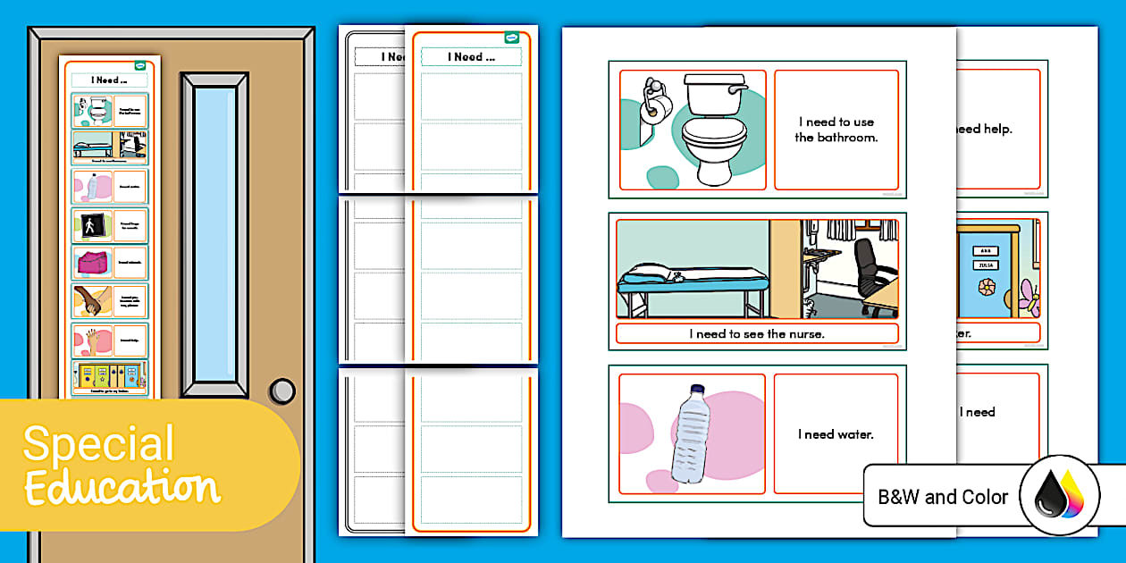 I Need ... Vertical Door Sign and Communication Cards for SPED