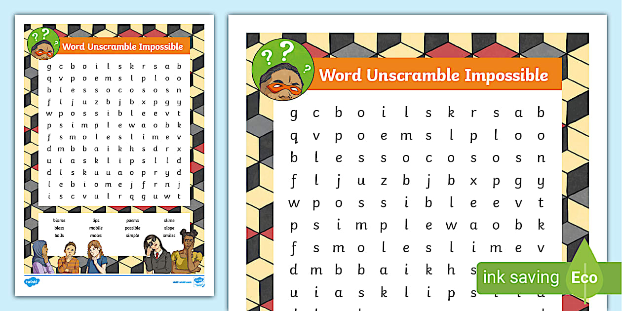 Word Unscramble Impossible Word Search,anagrams