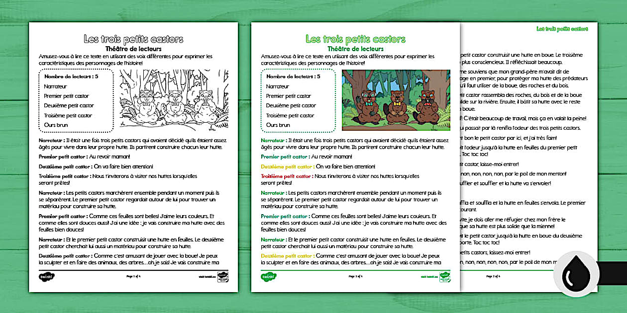 The Three Little Beavers Reading Theatre French - Twinkl