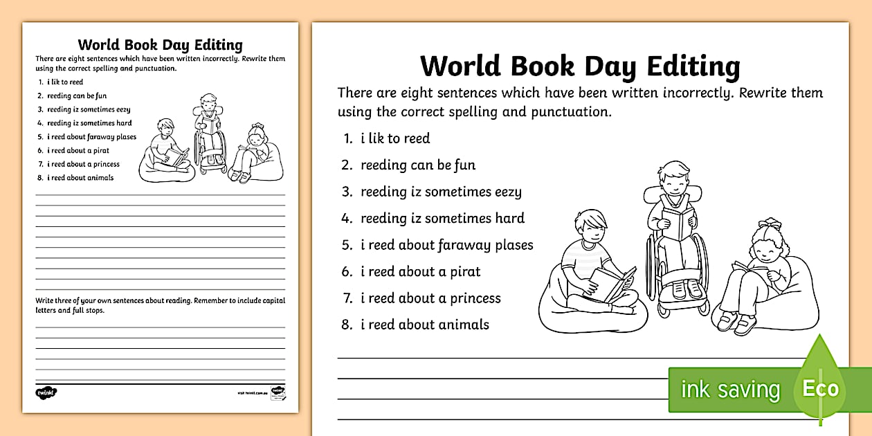World Book Day Editing Worksheet (teacher made) - Twinkl