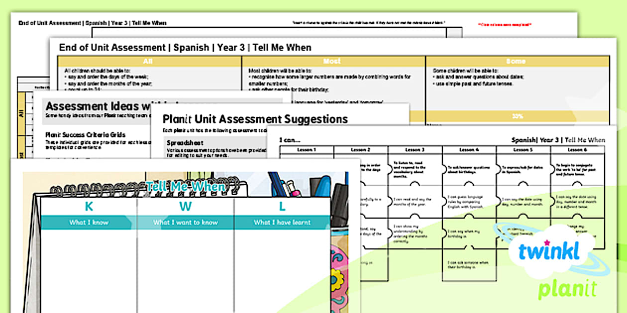 👉 PlanIt Year 3 Spanish Assessment: Tell Me When - Twinkl