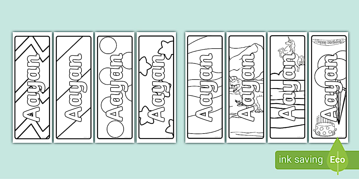Aayan Name Simple Colouring Bookmarks | Twinkl | KS1