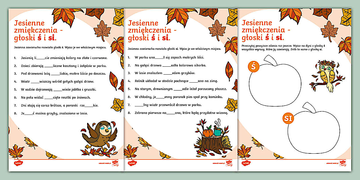 Logopedia | Jesienne zmiękczenia ś i si | Karta pracy